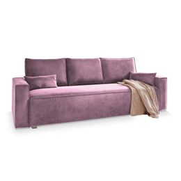 BETTSOFA ALATRI Rosa Velours-Stoff mit Schlaffunktion