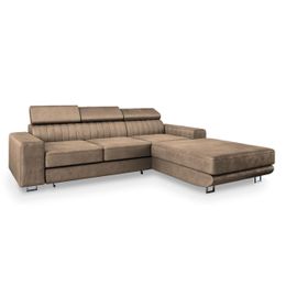 ECKSOFA NOTO R-S Beige Velours-Stoff mit Schlaffunktion