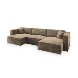 WOHNLANDSCHAFT SARMO M Beige Velours-Stoff mit Schlaffunktion