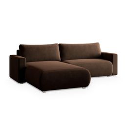ECKSOFA TURIN M Braun Velours-Stoff mit Schlaffunktion