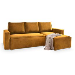 ECKSOFA SILES Gelb Velours-Stoff mit Schlaffunktion
