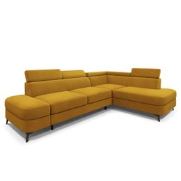 ECKSOFA AVISE MV R-S Gelb Velours-Stoff mit Schlaffunktion