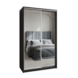 SCHWEBET&Uuml;RENSCHRANK RIEN 120/205/60 cm 2-t&uuml;rig mit Spiegel Schwarz