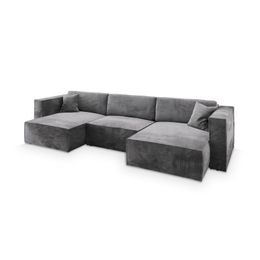 WOHNLANDSCHAFT SARMO M Grau Velours-Stoff mit Schlaffunktion