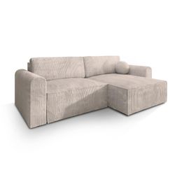 ECKSOFA FIANO P Creme Kordstoff mit Schlaffunktion