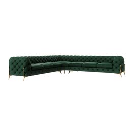 ECKSOFA Chesterfield Lexi Flasche Gr&uuml;n Samt