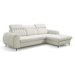 ECKSOFA PURO R-S Beige Pl&uuml;sch-Stoff mit Schlaffunktion
