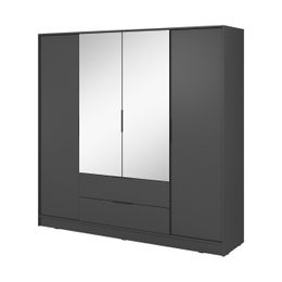 DREHT&Uuml;RENSCHRANK CATERINA 206/200/51 cm 4-t&uuml;rig mit Spiegel Graphitfarben