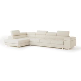 ECKSOFA VICENTE Creme Boucle-Stoff mit Schlaffunktion