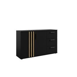 KOMMODE TECTONIC 119,8/72,7/35cm mit 3 Schubladen 2 T&uuml;ren Schwarz