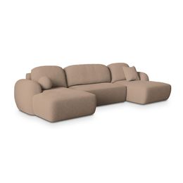 WOHNLANDSCHAFT SAVONA N Beige Boucle-Stoff mit Schlaffunktion