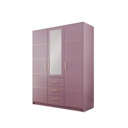 DREHT&Uuml;RENSCHRANK ELISE 147/200/57,5 cm 3-t&uuml;rig mit Spiegel Violett