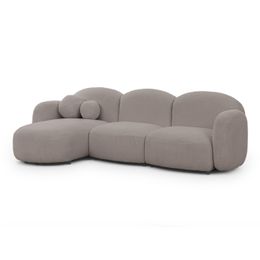 ECKSOFA Nuvola mit abgerundetem Design Hellgrau Boucl&eacute;-Stoff - Ottomane Links
