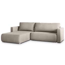 ECKSOFA TURIN Beige Geflochtener Stoff mit Schlaffunktion