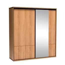 SCHWEBET&Uuml;RENSCHRANK CARINI 199/216/60,2 cm 2-t&uuml;rig mit Spiegel Eichefarben