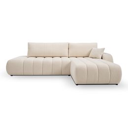 ECKSOFA GIOIA R-S Creme Boucle-Stoff mit Schlaffunktion