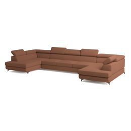WOHNLANDSCHAFT URMANO Kupferfarben Boucle-Stoff mit Schlaffunktion