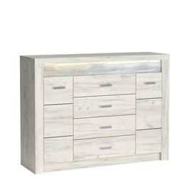 KOMMODE ZERI 137/103,5/42cm mit 4 Schubladen 2 T&uuml;ren Eiche Bianco