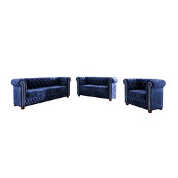 SITZGARNITUR 3+2+1 Chesterfield Lauren Marineblau Samt