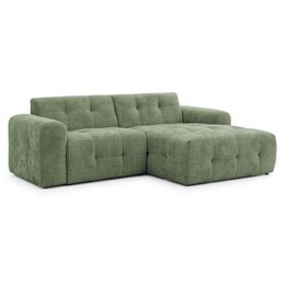 ECKSOFA Kozy im Bumpy-Design mit fester R&uuml;ckenlehne aus weichem Gr&uuml;n Chenille-Stoff - Ottomane rechts