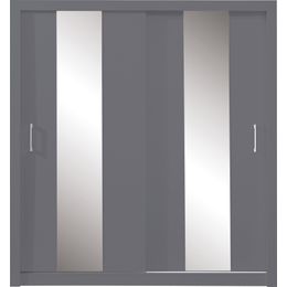 SCHWEBET&Uuml;RENSCHRANK MIRA 200/215/60cm 2-t&uuml;rig mit Spiegel Anthrazit