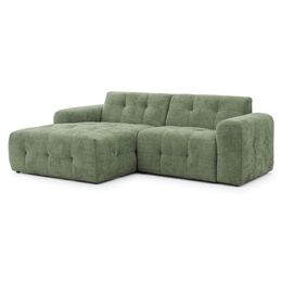 ECKSOFA Kozy im Bumpy-Design mit fester R&uuml;ckenlehne aus weichem Gr&uuml;n Chenille-Stoff - Ottomane links