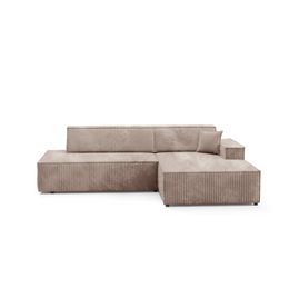ECKSOFA TESSO L-S Braun Kordstoff mit Schlaffunktion