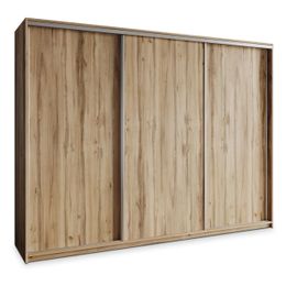 SCHWEBET&Uuml;RENSCHRANK NISSE 250/205/60 cm 3-t&uuml;rig mit Schubladen Eiche Wotan