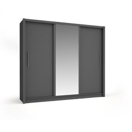 SCHWEBET&Uuml;RENSCHRANK FRISKA 247,8/215/61,6cm 3-t&uuml;rig mit Spiegel Grau