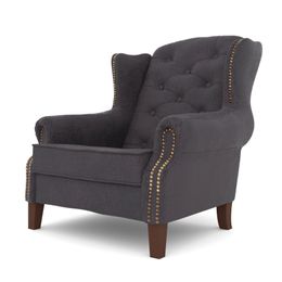 CHESTERFIELD-SESSEL Anton Dunkelgrau Microfaser Vintageoptik