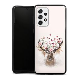DeinDesign Galaxy A33 5G Handy Slim Case extra d&uuml;nn Silikon Handyh&uuml;lle schwarz H&uuml;lle Animals Deer Flowers Silikon Slim Case