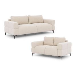 SITZGARNITUR 3+2 Cardea in Bubble-Optik aus weichem Hellbeige Strukturstoff mit hohem Sitzkomfort