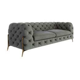 CHESTERFIELD-SOFA 3-Sitzer Lexi Grau Samt