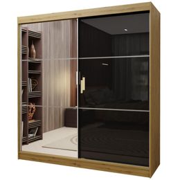 SCHWEBET&Uuml;RENSCHRANK VITALE 200/216/61 cm 2-t&uuml;rig mit Spiegel Eiche Artisan