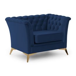 CHESTERFIELD-SESSEL Whitby Marineblau Samt mit goldenen F&uuml;&szlig;en