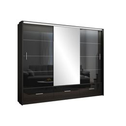 SCHWEBET&Uuml;RENSCHRANK SENNA 255/222/61 cm 3-t&uuml;rig mit Spiegel Schwarz