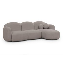 ECKSOFA Nuvola mit abgerundetem Design Hellgrau Boucl&eacute;-Stoff - Ottomane Rechts