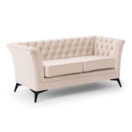 CHESTERFIELD-SOFA 2-sitzer Whitby Beige Samt mit schwarzen F&uuml;&szlig;en