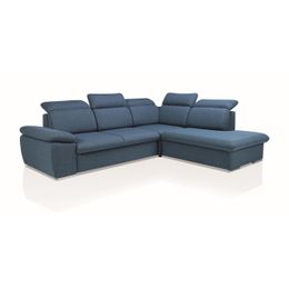 ECKSOFA ROSSI Blau Pl&uuml;sch-Stoff mit Schlaffunktion
