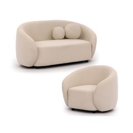SITZGARNITUR 2+1 Roundi Cremewei&szlig; Boucl&eacute;