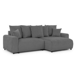 ECKSOFA Calma mit Schlaffunktion und Bettkasten im Bumpy-Design aus weichem Grau Chenille-Stoff - Ottomane rechts