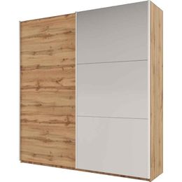 SCHWEBET&Uuml;RENSCHRANK ORIANNA 225/244/65 cm 2-t&uuml;rig mit Spiegel Eiche Wotan