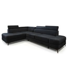 ECKSOFA AVISE M L-S Schwarz Velours-Stoff mit Schlaffunktion
