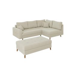 ECKSOFA inkl. Hocker Alma Beige Cord - Ottomane rechts