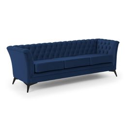 CHESTERFIELD-SOFA 3-sitzer Whitby Marineblau Samt mit schwarzen F&uuml;&szlig;en