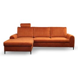ECKSOFA VERONA L-S Braun Velours-Stoff mit Schlaffunktion