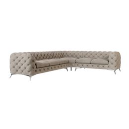 ECKSOFA Chesterfield Laura Dunkle Creme Samt
