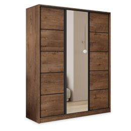 SCHWEBET&Uuml;RENSCHRANK PINA 150/205/58 cm 3-t&uuml;rig mit Spiegel und Schubladen Eiche Lefkas