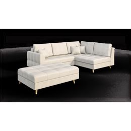 ECKSOFA MIT HOCKER Lorine Mikrofaser Ecru