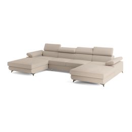 WOHNLANDSCHAFT DETTI Beige Boucle-Stoff mit Schlaffunktion